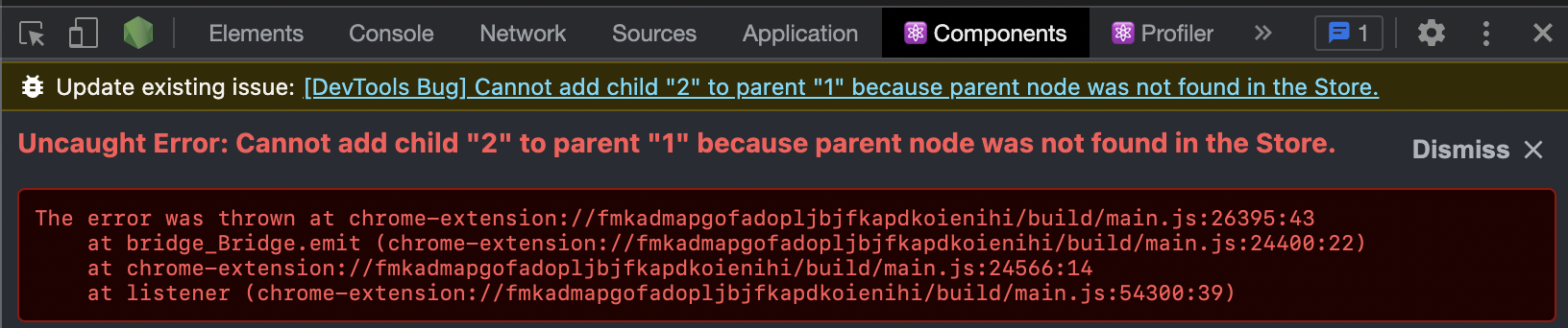 [DevTools Bug] Cannot add child "2" to parent "1" because parent node was not found in the Store ...