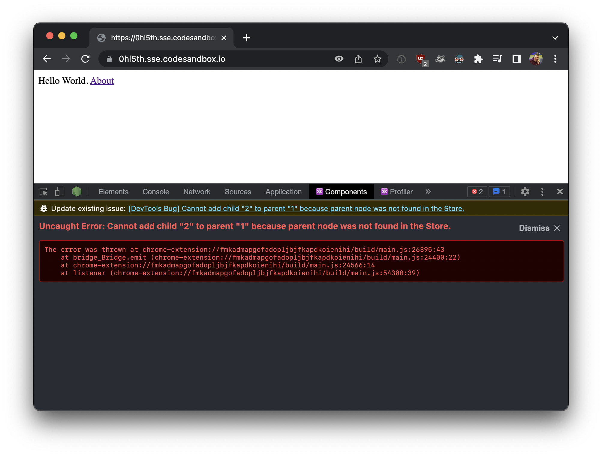 [DevTools Bug] Cannot add child "2" to parent "1" because parent node was not found in the Store ...