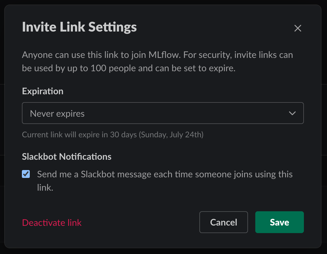 Update Slack invite link by harupy · Pull Request #6125 · mlflow/mlflow · GitHub