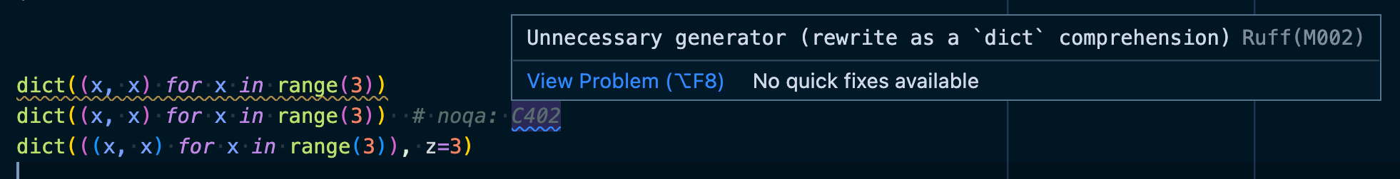 Feature Idea Show Check Summary When The Cursor Hovers On A `noqa Comment` · Issue 25