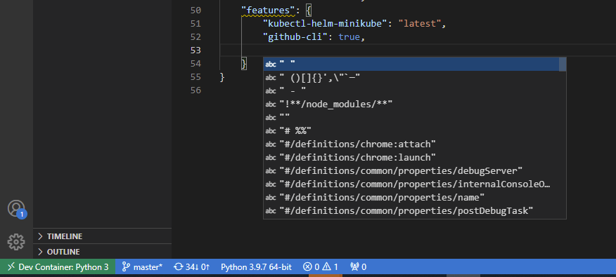 Features Intellisense Only Working When Editing Devcontainer Json From Local Folder Not When In