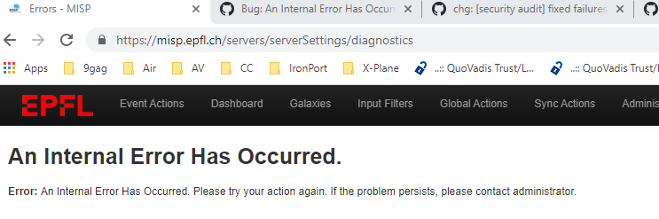 Bug: An Internal Error Has Occurred. - Diagnostics page · Issue #8057 · MISP/MISP · GitHub