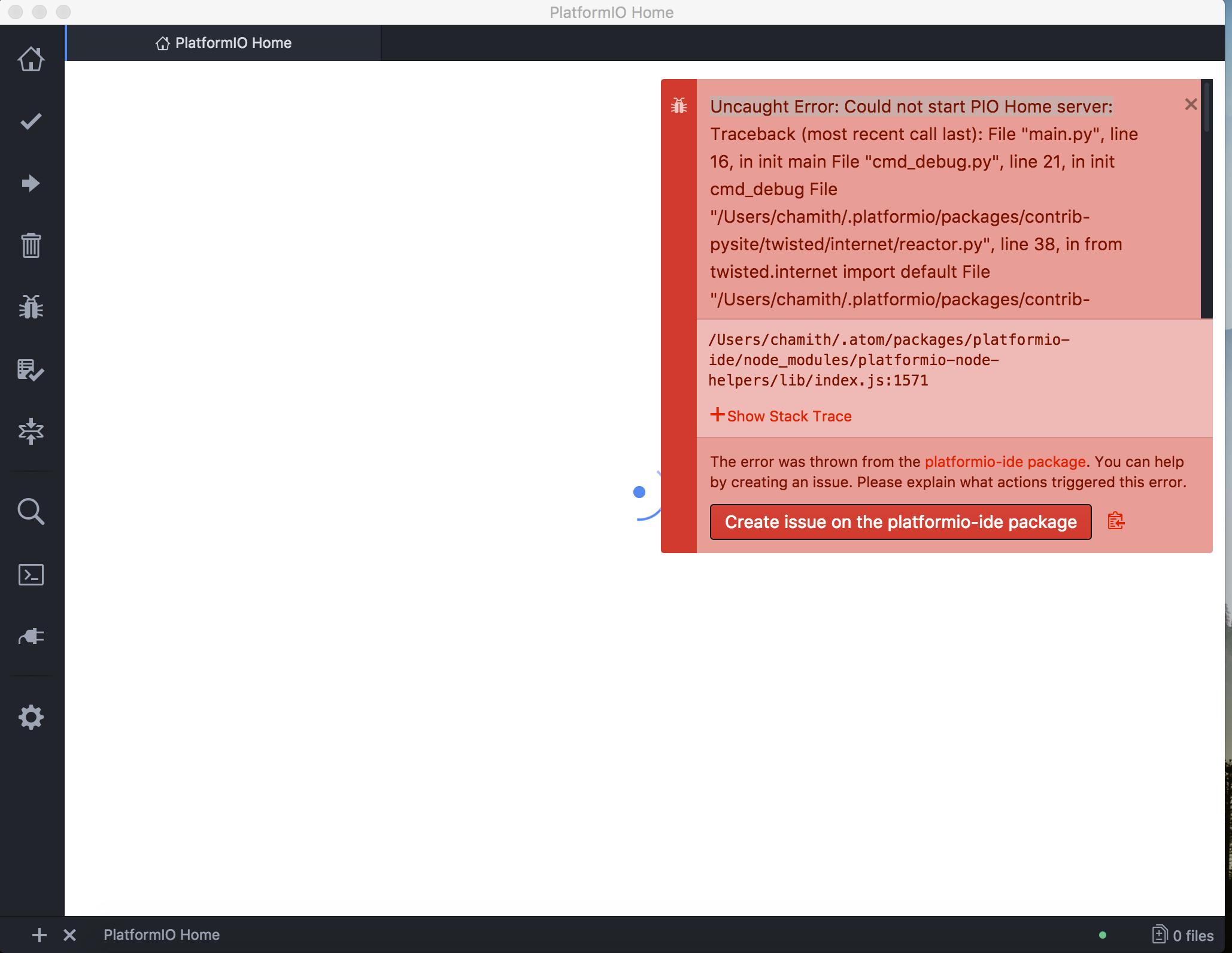 Uncaught Error Could Not Start Pio Home Server · Issue 1289 · Platformio Platformio Atom Ide