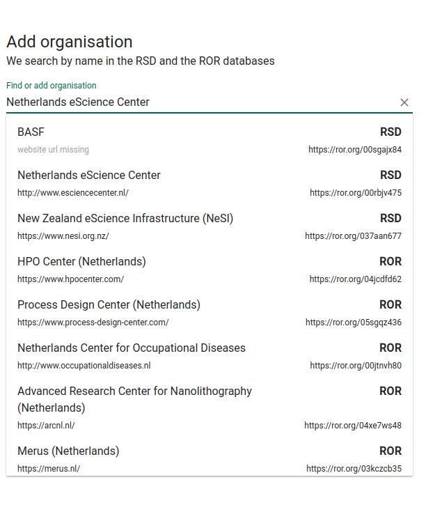 Basf listed first when add the eScience Center · Issue #826 · research-software-directory/RSD-as ...