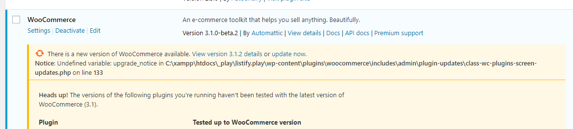 Bug Report v.3.2.0 Beta 2: Notice, Undefined Variable, upgrade_notice ...