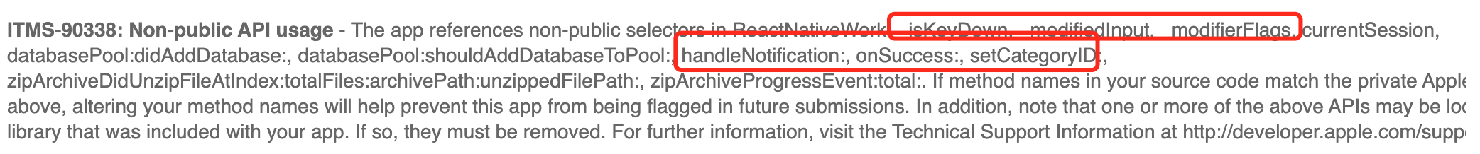 App Store-ITMS-90338: Non-public API usage《_isKeyDown, _modifiedInput, _modifierFlags ...
