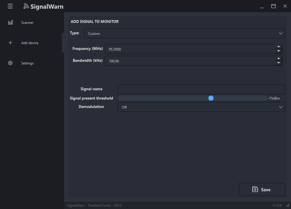 GitHub - TheStaticTurtle/SignalWarn: SignalWarn helps you monitor radio signals
