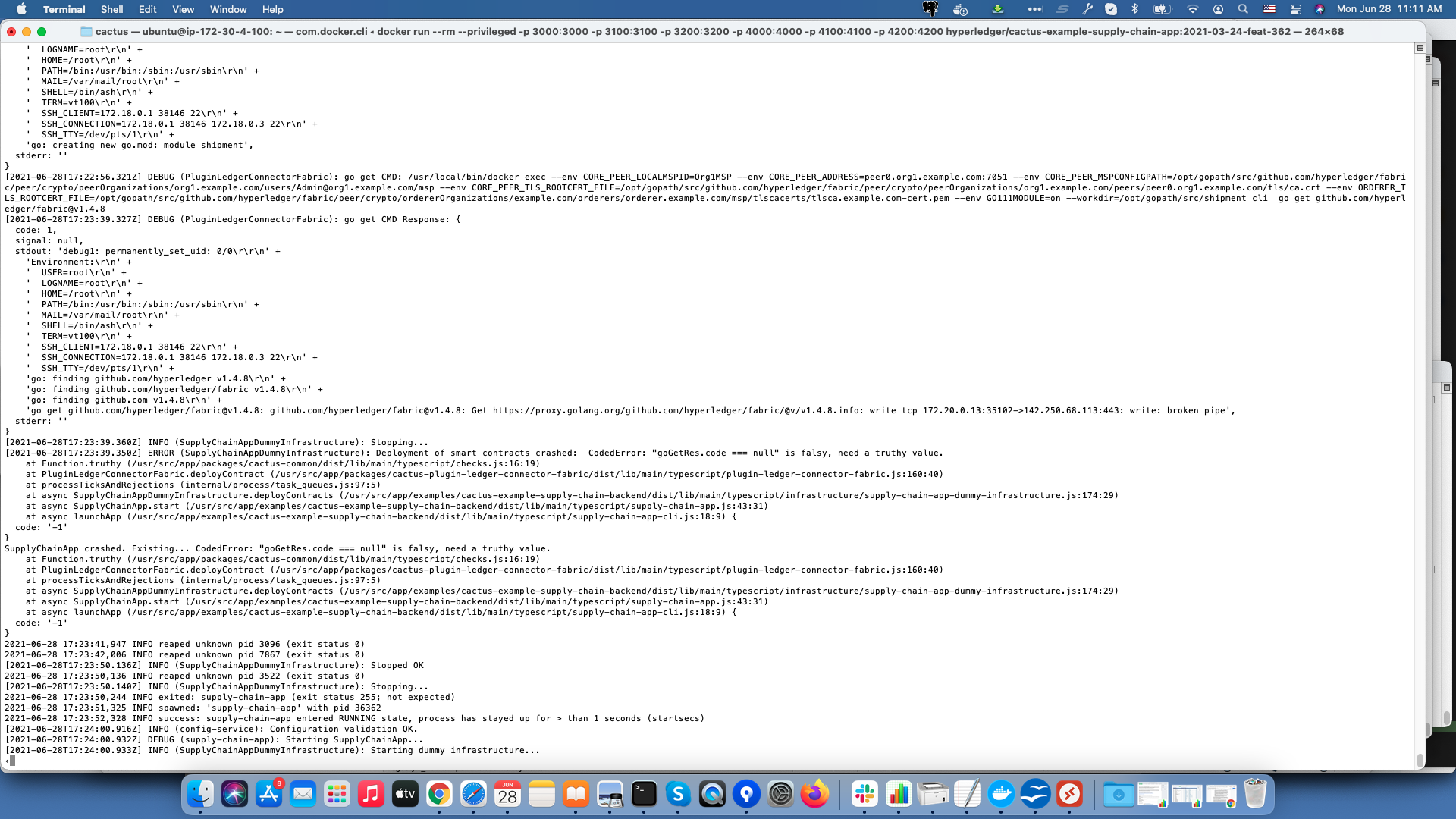 docs(examples): fix supply chain example - Deployment of smart contracts crashed: Error: Invalid ...