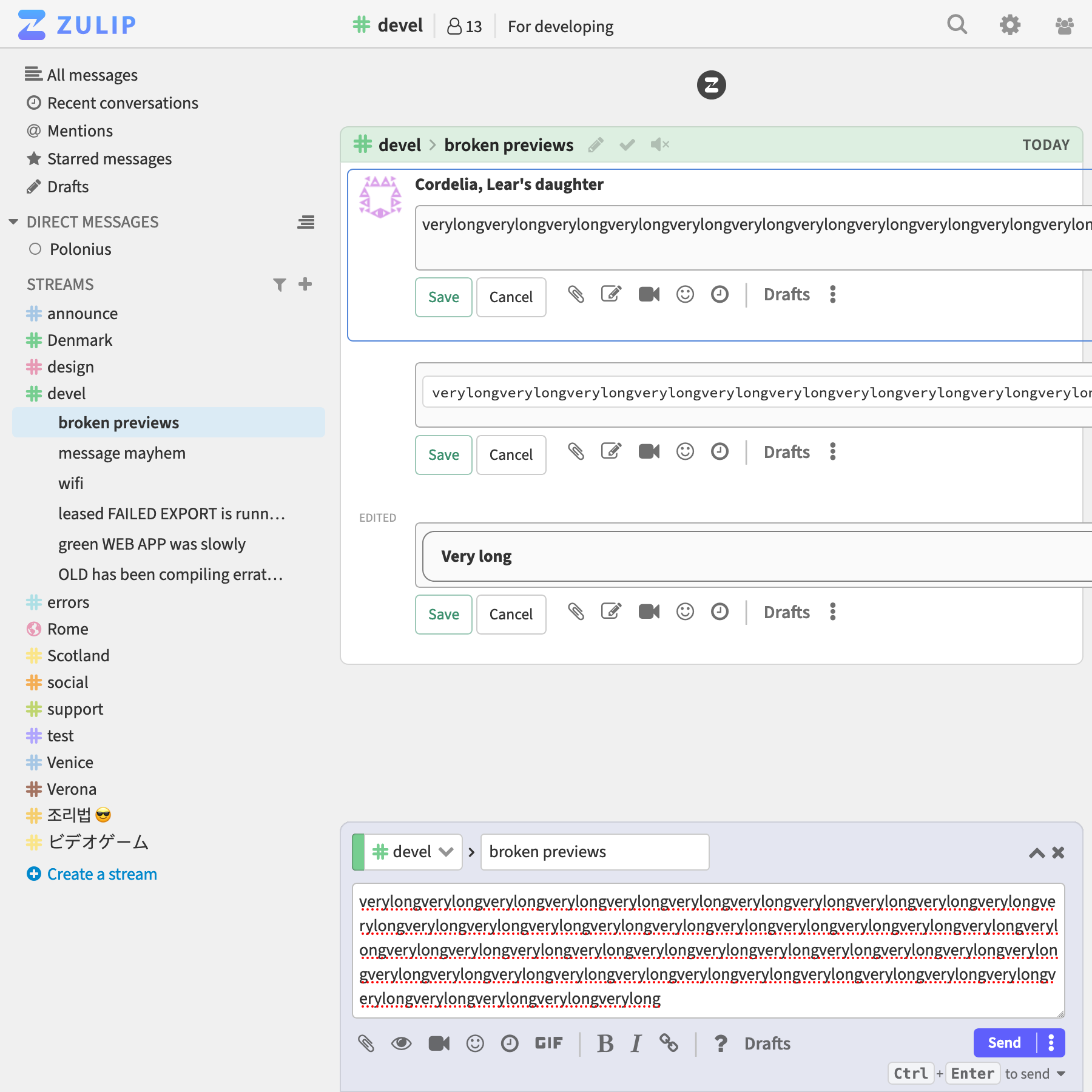Long Strings Of Characters Break The Message Layout In Preview Mode · Issue 26135 · Zulip Zulip