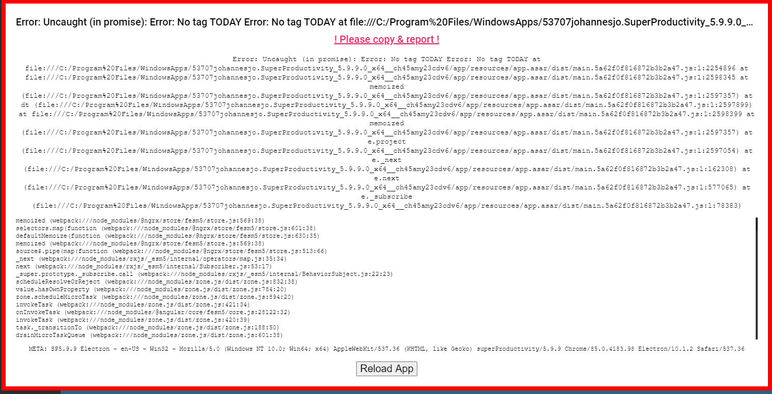 Error: Uncaught (in promise): Error: No tag TODAYError: No tag TODAY ...