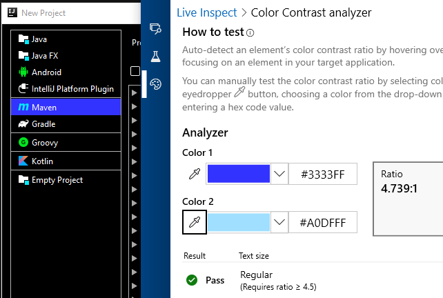 [Accessibility]A11y_Java Tooling for IntelliJ/Eclipse_ New Project_ Color Contrast: Color ...