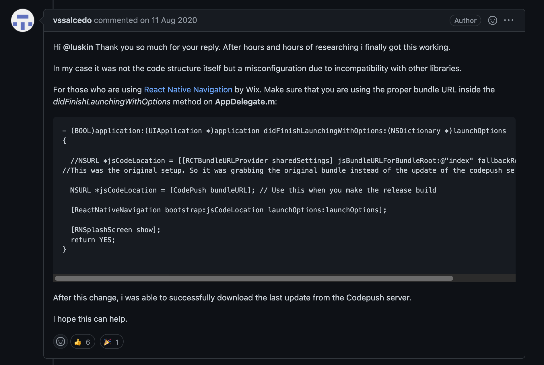 The CodePush updates only shows once in my iOS app, after restart the ...
