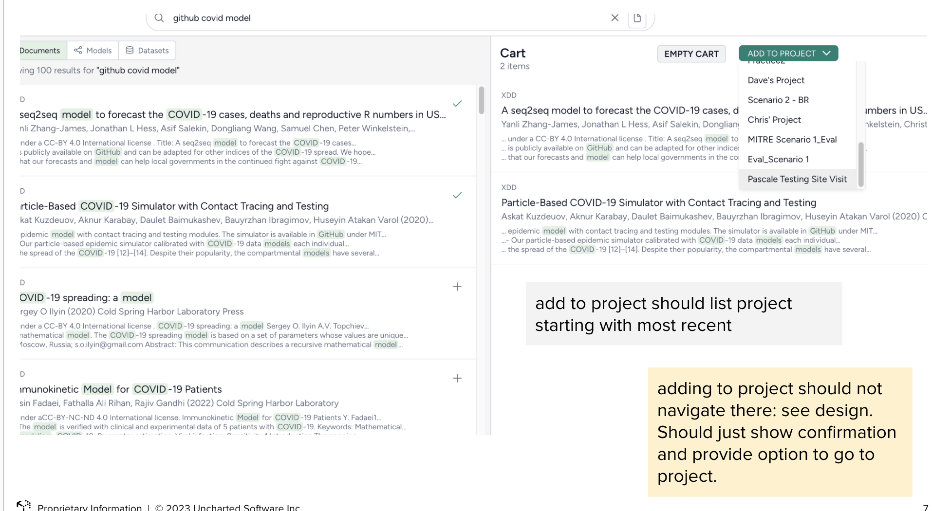[FEAT]: Add confirmation box after user hits add to project from cart · Issue #872 · DARPA-ASKEM ...