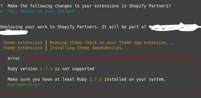 [Bug]: Deploying Theme Extension throws Ruby Error · Issue #1289 · Shopify/cli · GitHub