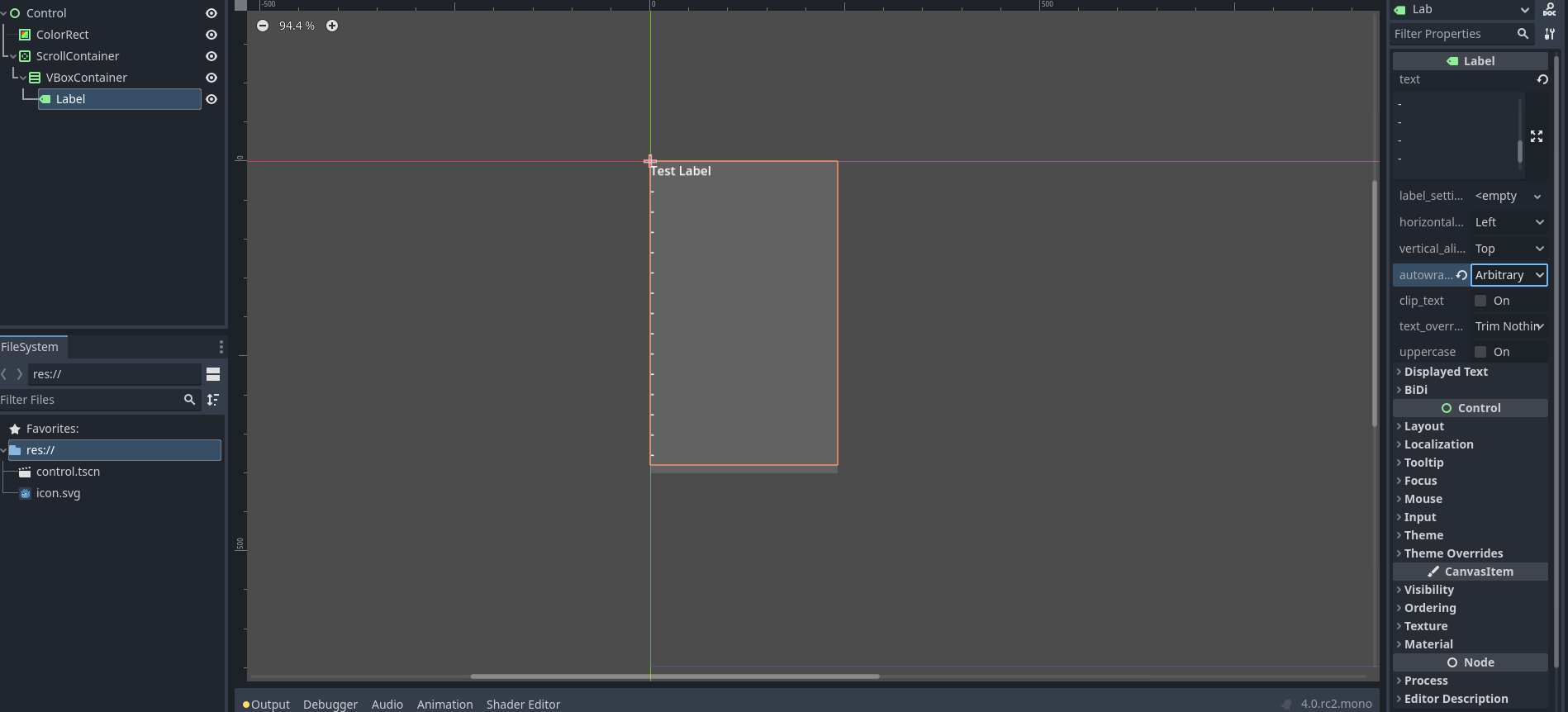 Crash when Label's text exceeds height inside ScrollContainer when autowrap set to 'arbitrary ...