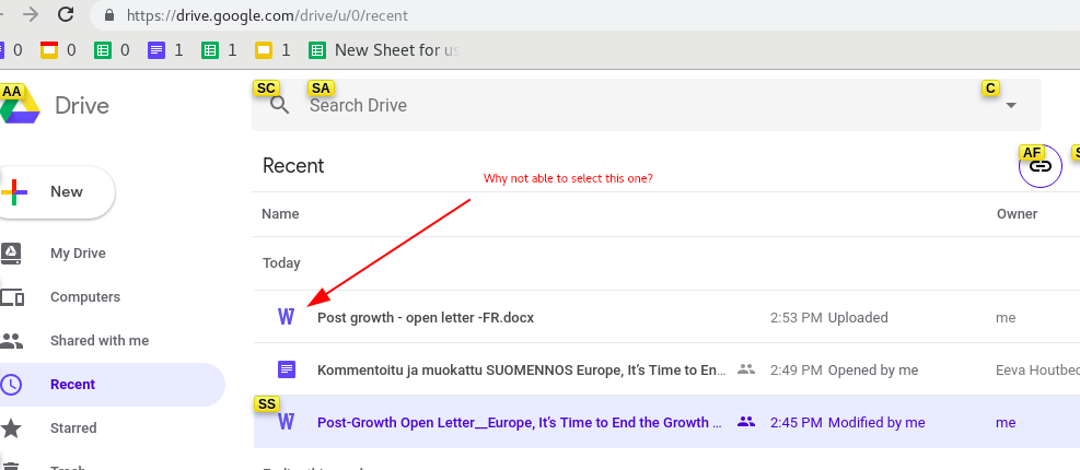 Cannot select element in Google Drive · Issue #3135 · philc/vimium · GitHub