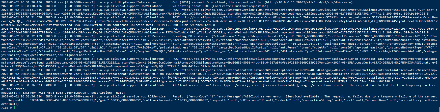 创建rds返回Ali cloud server error: ServiceUnavailable · Issue #88 · WeBankPartners/wecube-plugins ...