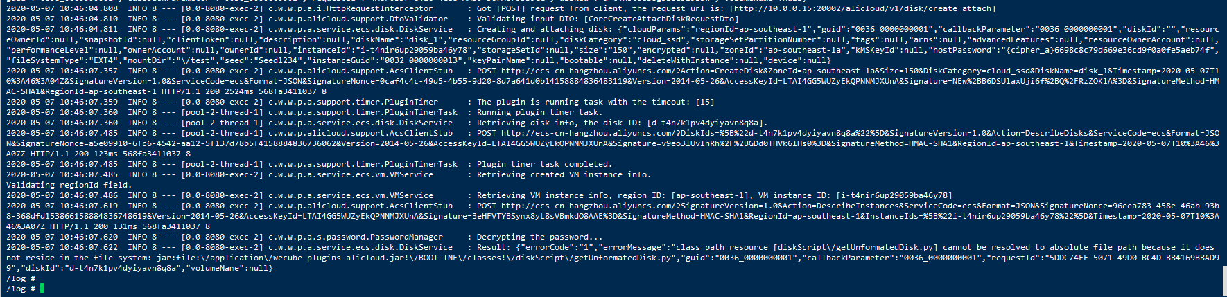 创建云硬盘报错class path resource [diskScript\/getUnformatedDisk.py] cannot be resolved to absolute ...