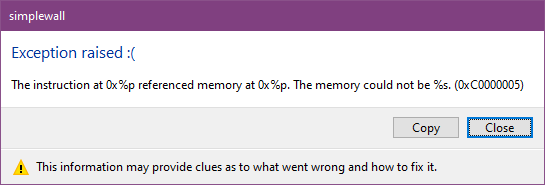 Version 3.4.3: Exception raised :( The instruction at 0x%p referenced memory at 0x%p. The memory ...