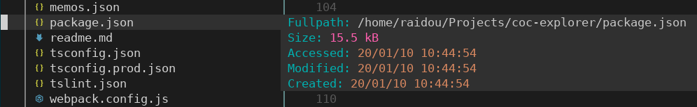 [Feature]: Display node attribute by floating preview · Issue #25 · weirongxu/coc-explorer · GitHub