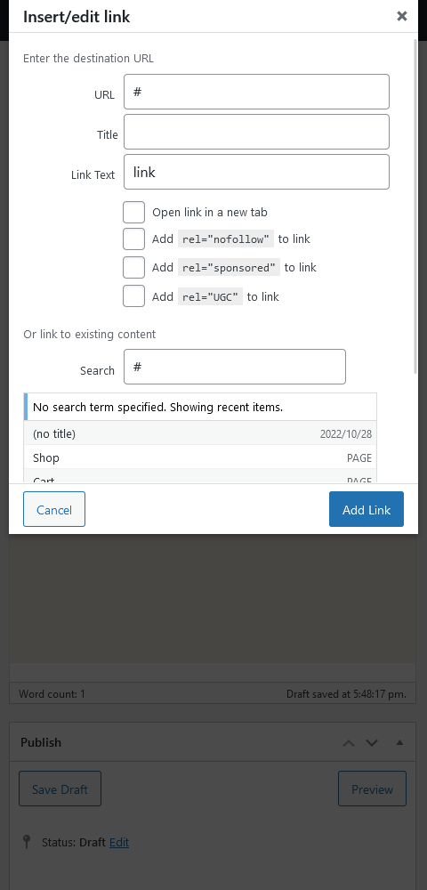 Updating link editor modal styles for WordPress 6.1 · Issue #3205 ...