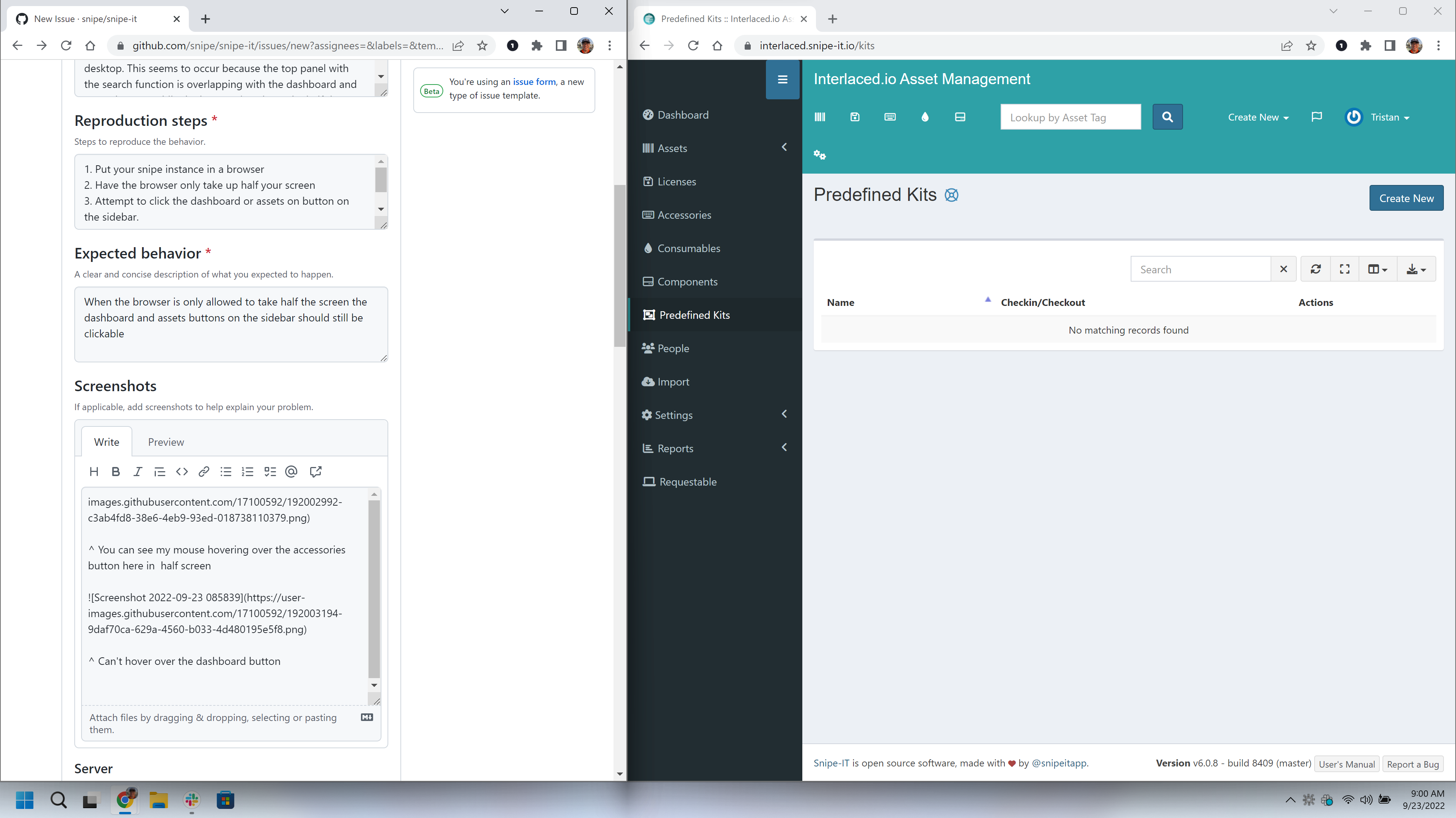 Unclickable Assets button while the browser is only half its normal ...