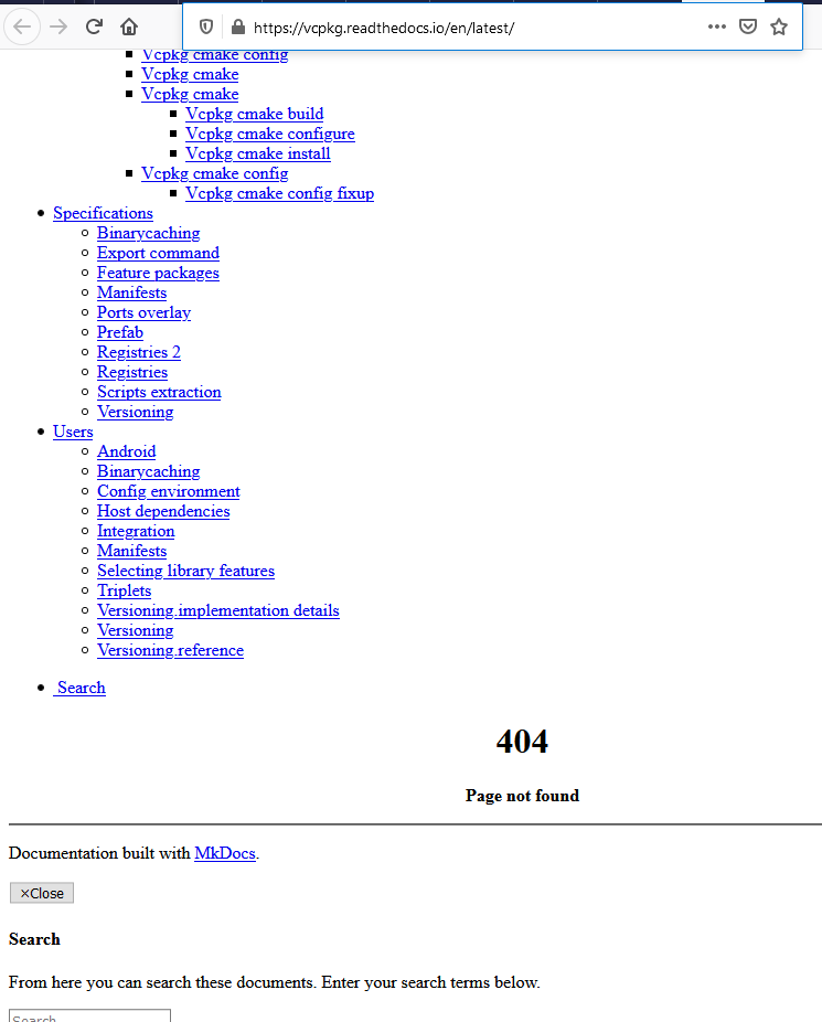 vcpkg.readthedocs.io is broken: 404 everywhere · Issue #17434 · microsoft/vcpkg · GitHub