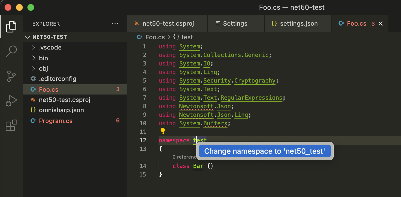 Refactor Namespace To Match Folder And Class To Match Filename · Issue 4466 · Dotnet Vscode