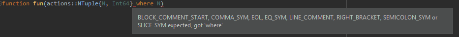 and "where" operator marked as syntax error in the IDE with unhelpful error message · Issue #468 ...