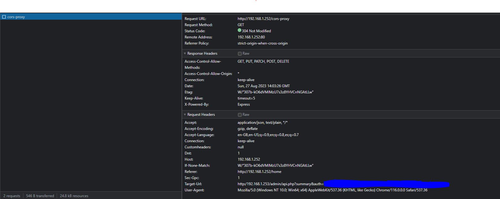 [BUG] Pi-Hole widget cors-proxy response is html page and raises no ...