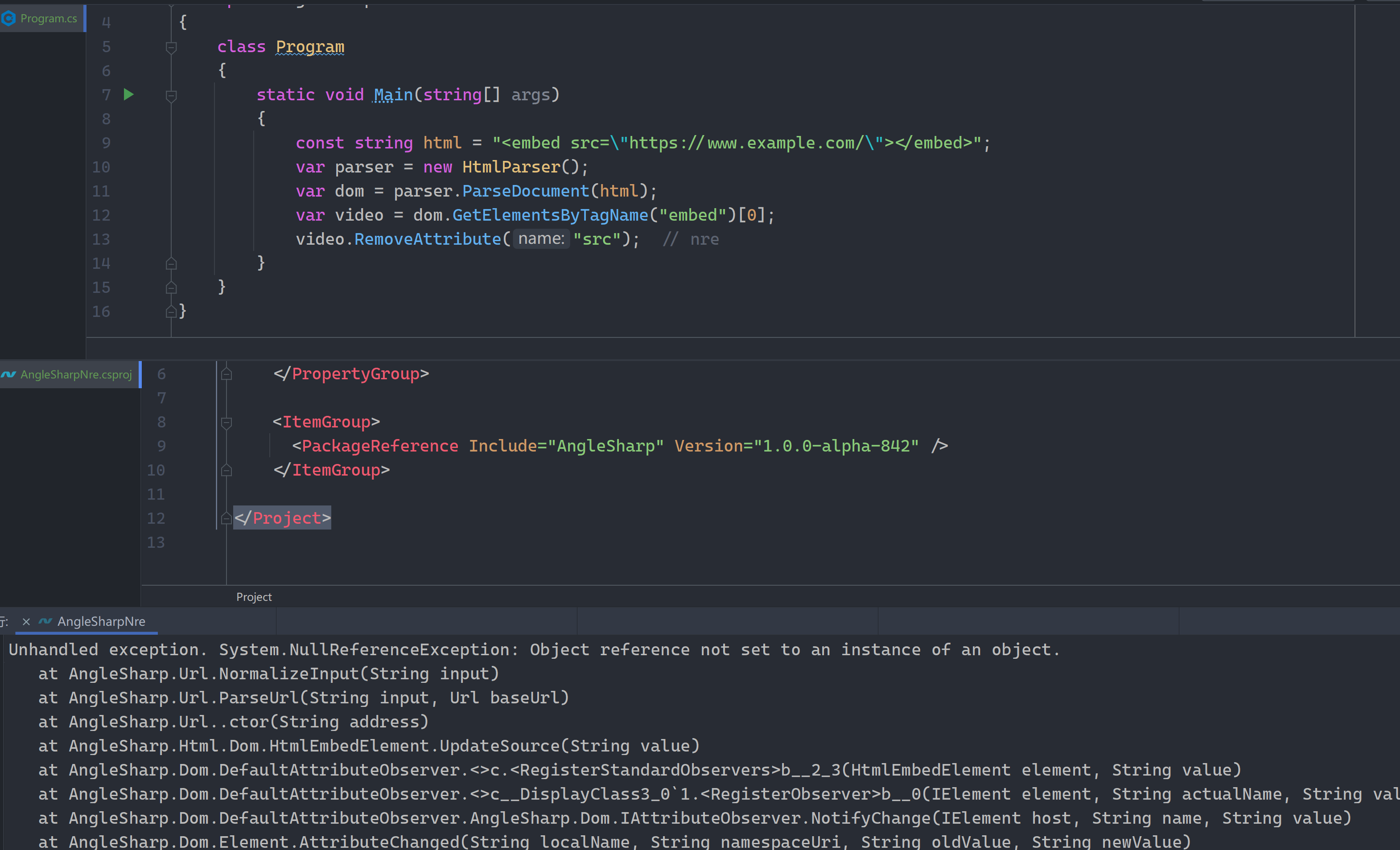 Systemnullreferenceexception When Try Removing Url Attribute · Issue 914 · Anglesharp 2998