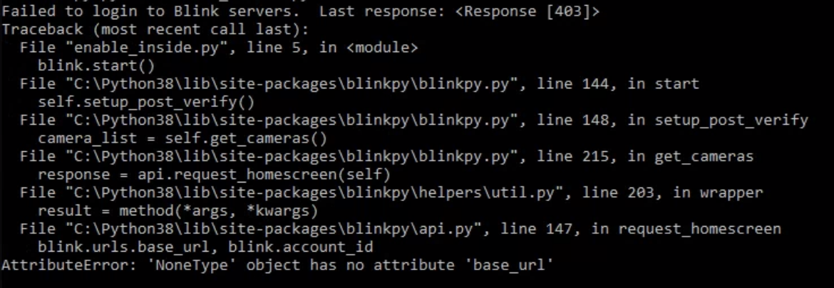 Periodically can't login to blink - HTTP Response 403 · Issue #260 · fronzbot/blinkpy · GitHub