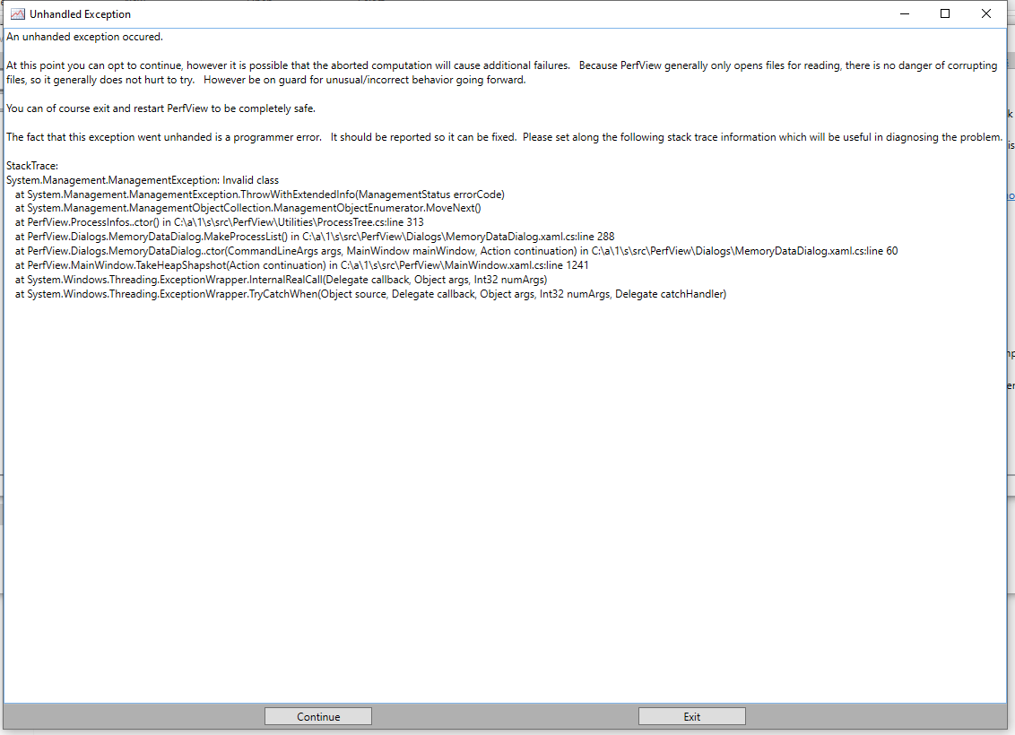 Unable to use Heap Snapshot window · Issue #1459 · microsoft/perfview · GitHub