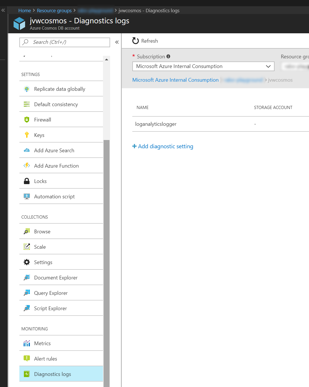 "Diagnostics Logs" not supported in ARM template for CosmosDB · Issue ...
