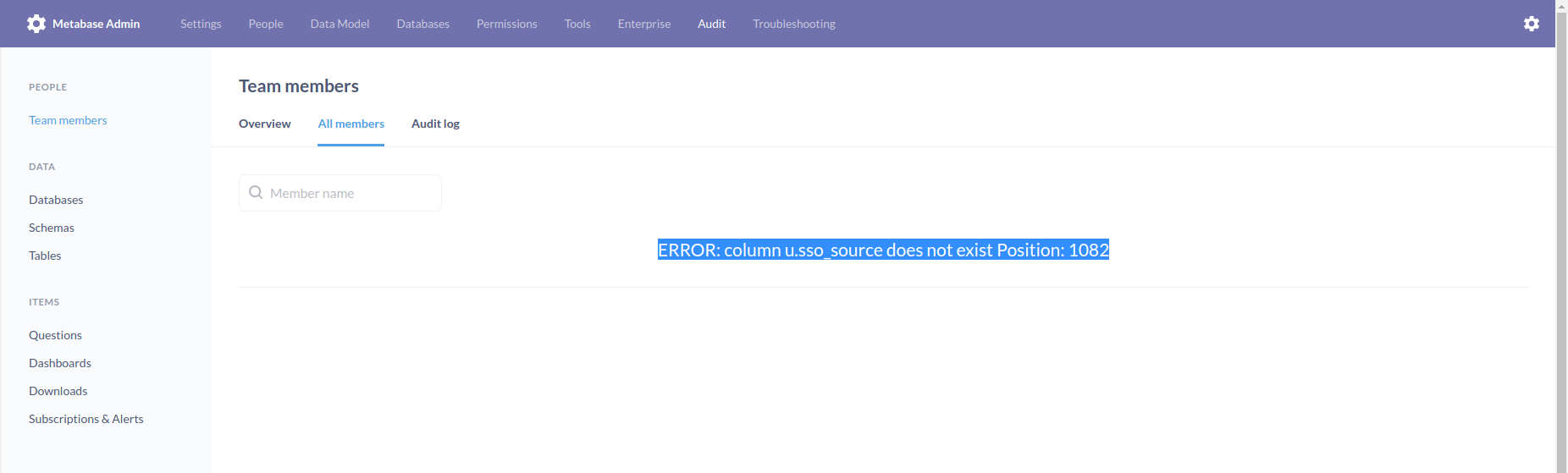 Audit -> Team members -> all members returns an error in master · Issue #18961 · metabase ...