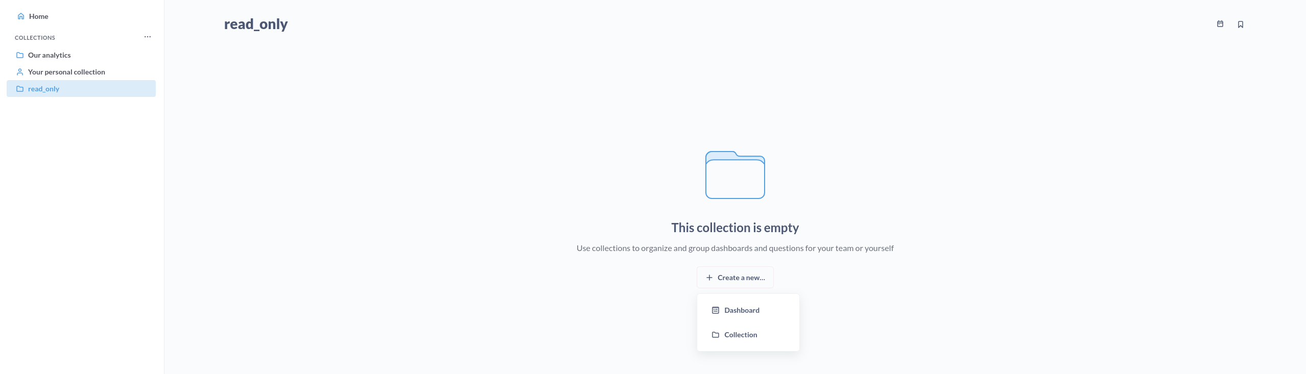 Don't offer to create new items on read only collections · Issue #32224 · metabase/metabase · GitHub
