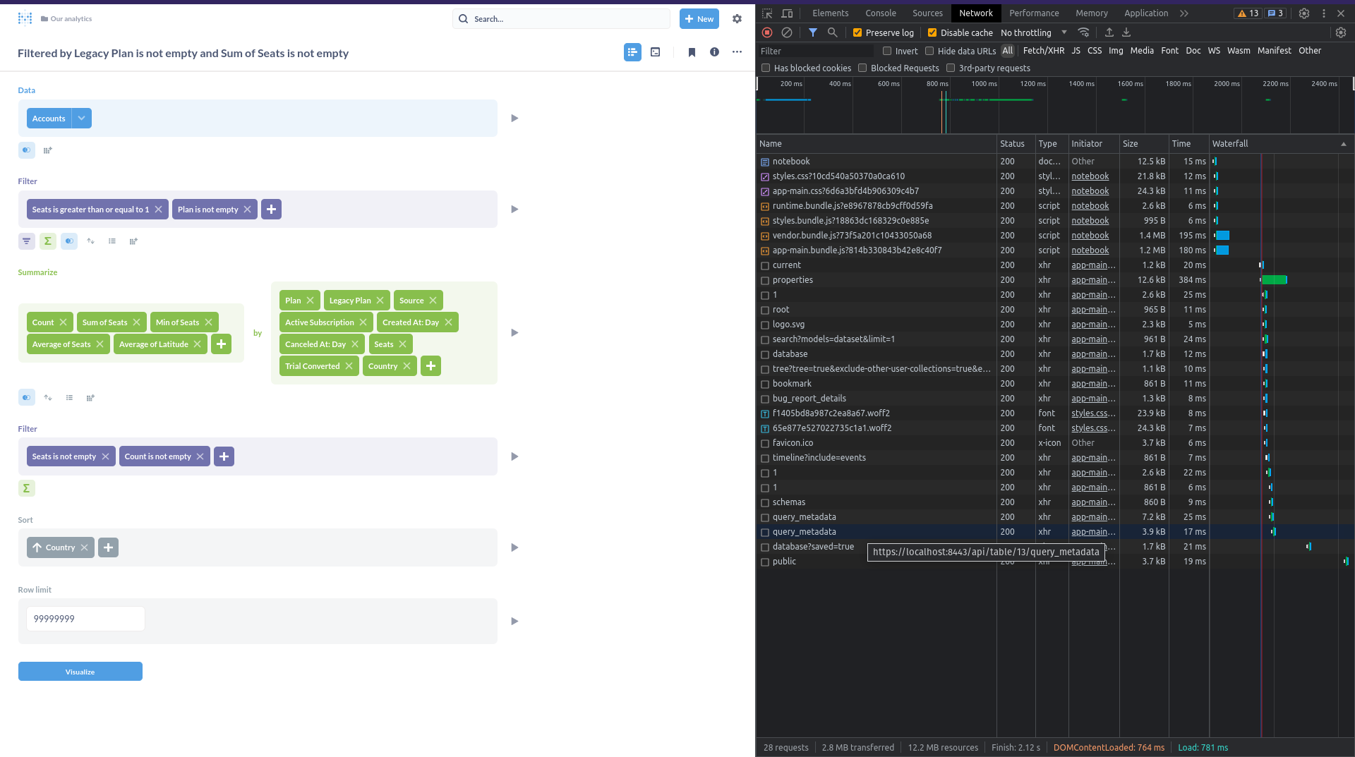 Performance regression in how we parse query_metadata response leads to notebook being unusable ...