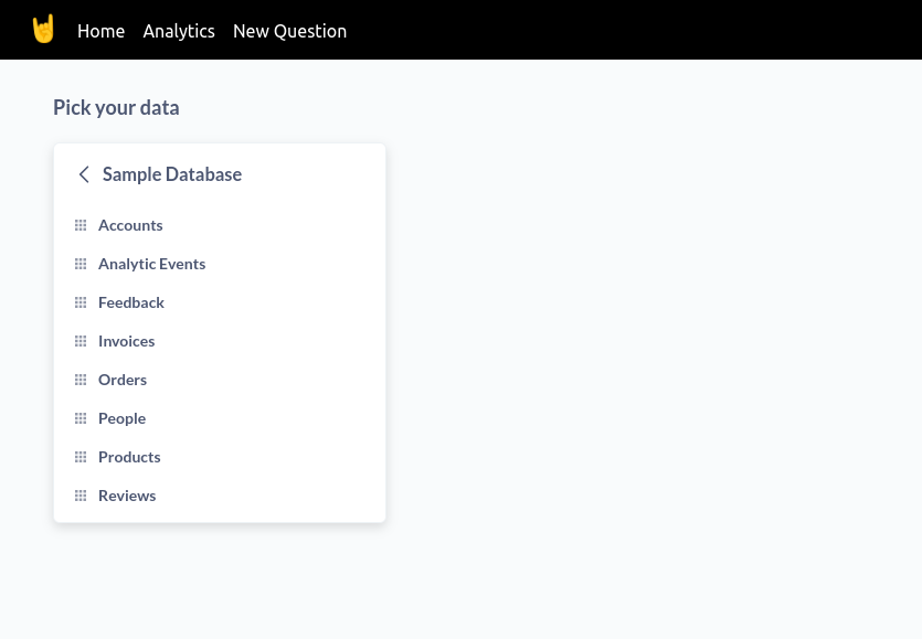 Going directly to the "new question" page does not show the question/table selector expanded ...