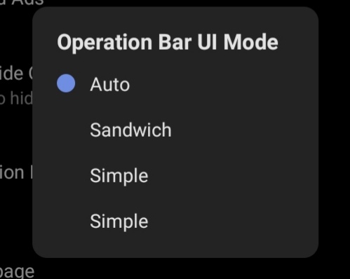 [Minor Bug] 'Simple' option shows up twice on 'Operation Bar UI Mode ...