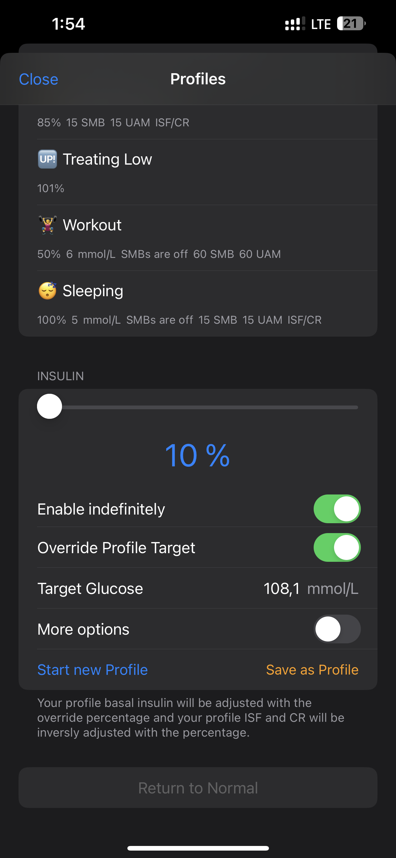 Override Profile Target field value converts into `mg/dl` after creating a new Profile · Issue ...