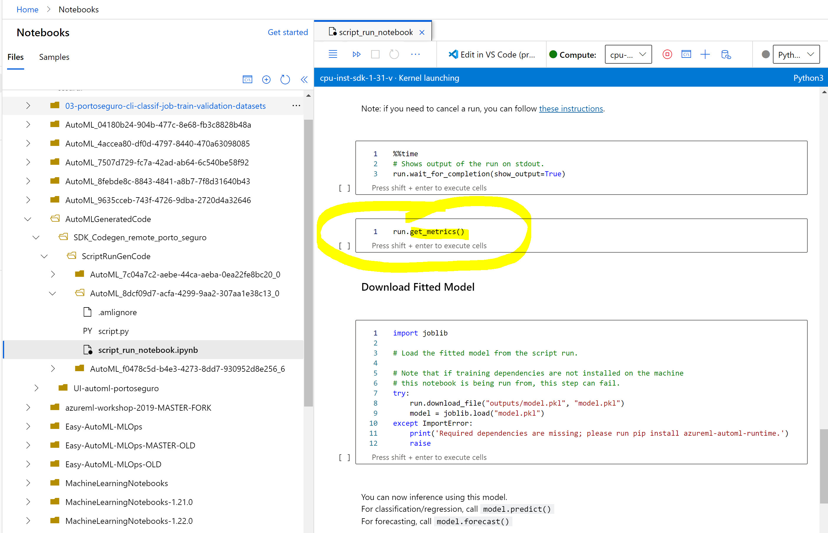 Remove run.get_metrics() untul gen code actually logs metrics · Issue #7 · Azure/automl-codegen ...