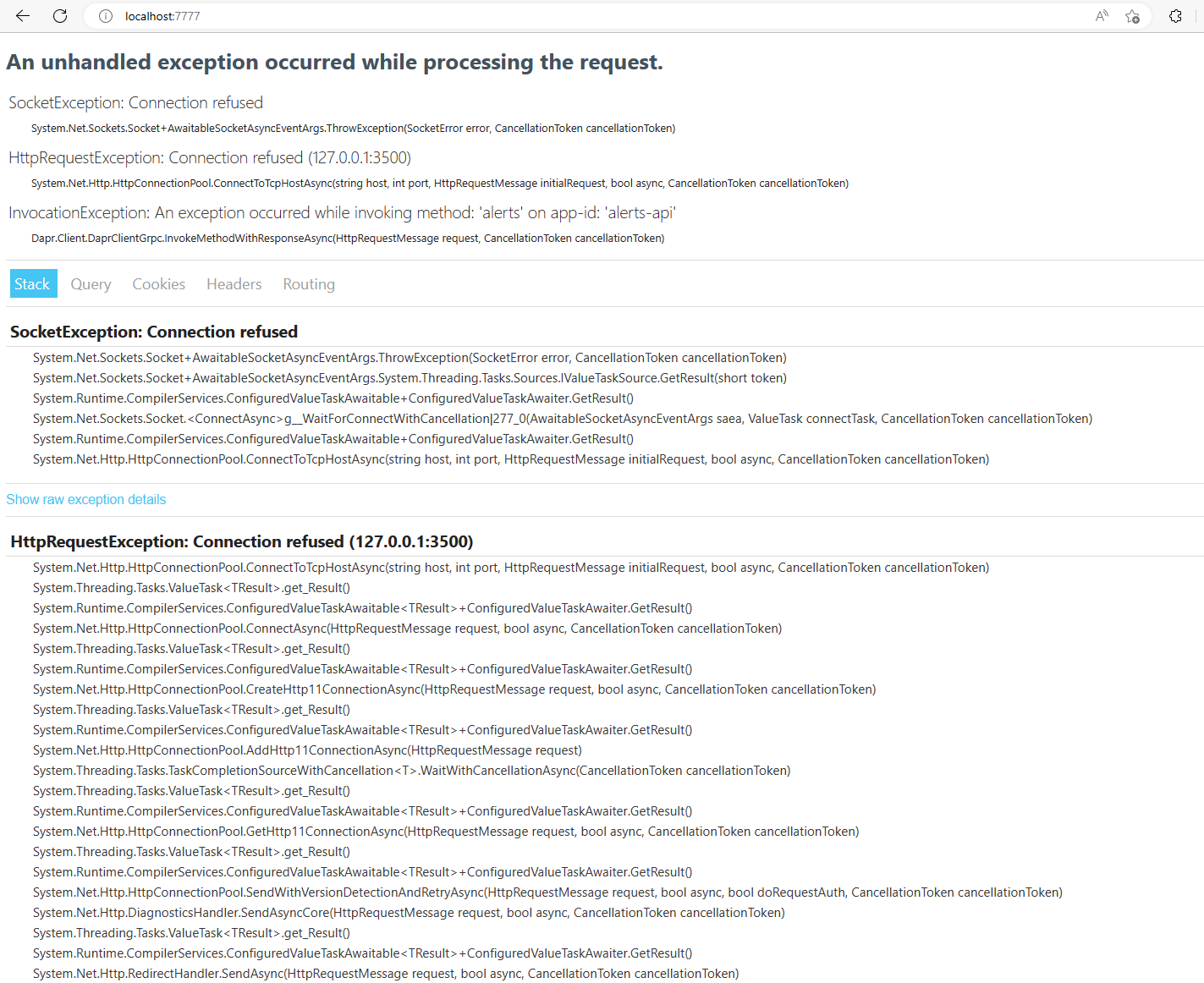 [K8s] Error 'alerts-api' service: HttpRequestException: Connection ...