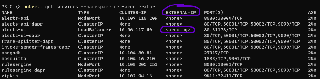 alerts-ui K8s SERVICE keeps in peding state after deploying to AKS EE (External IP issue ...