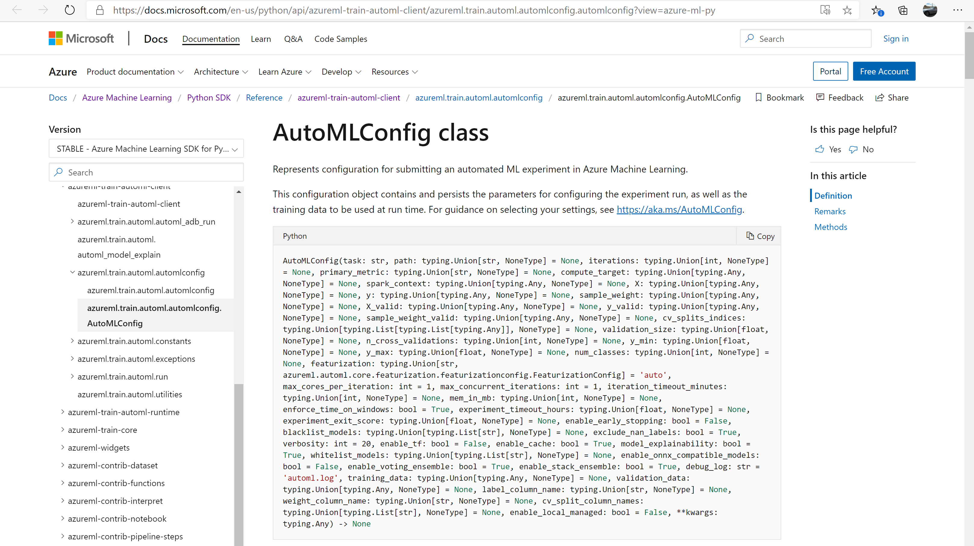 AutoMLConfig class signature is not readable.. · Issue #682 · Azure ...