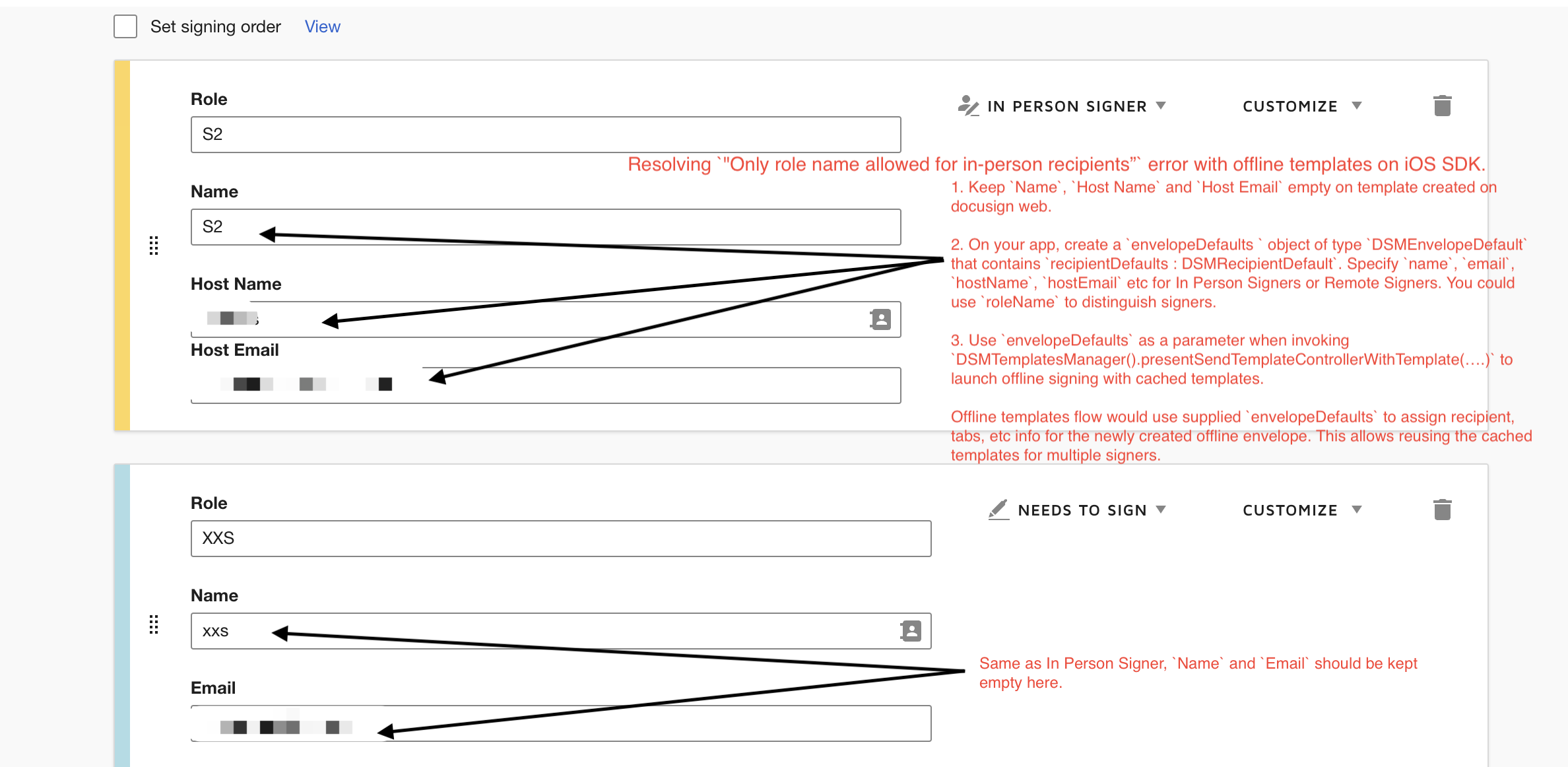 How to resolve "Only role name allowed for in-person recipients" error when cache template ...