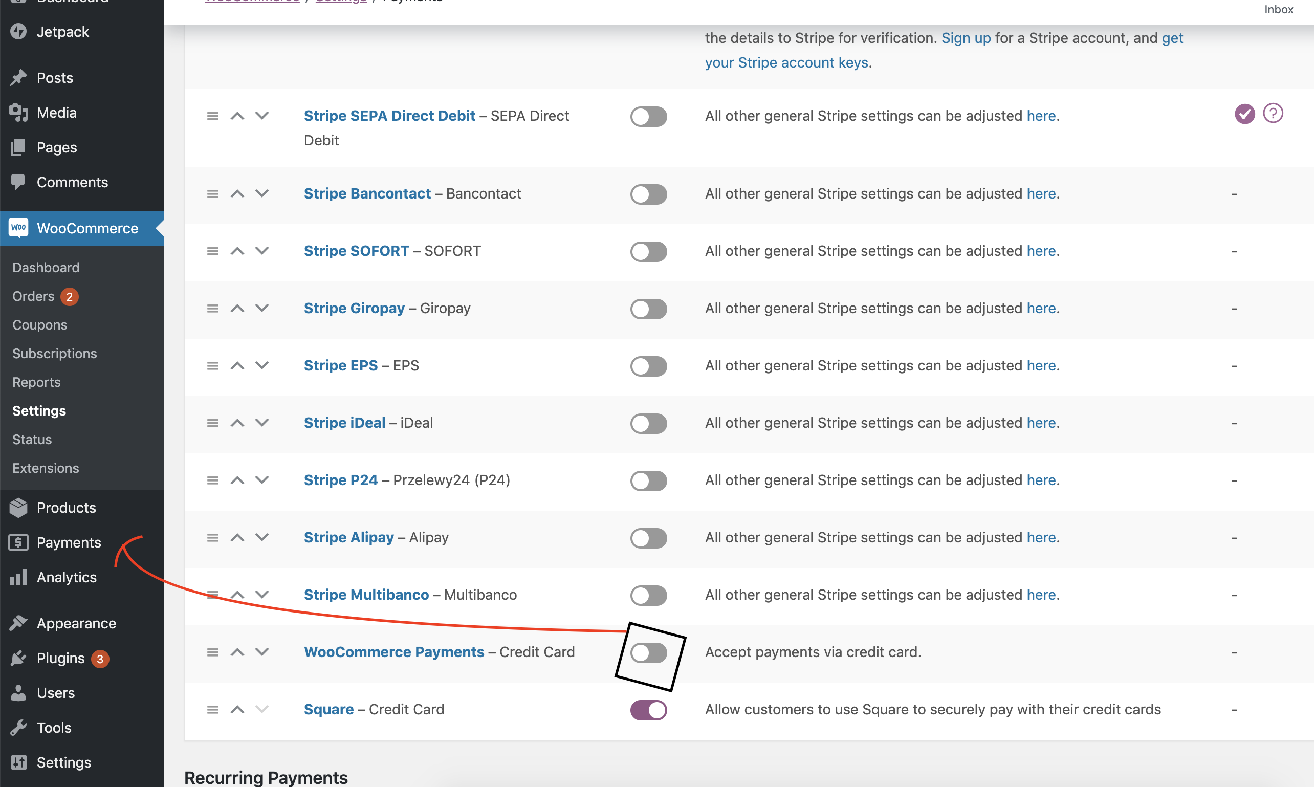 Only register top level payments nav upon successful plugin ...