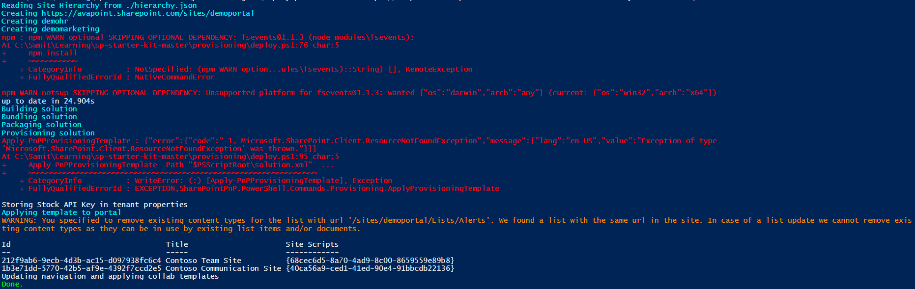 Error when running deploy.ps1 · Issue #49 · pnp/sp-starter-kit · GitHub