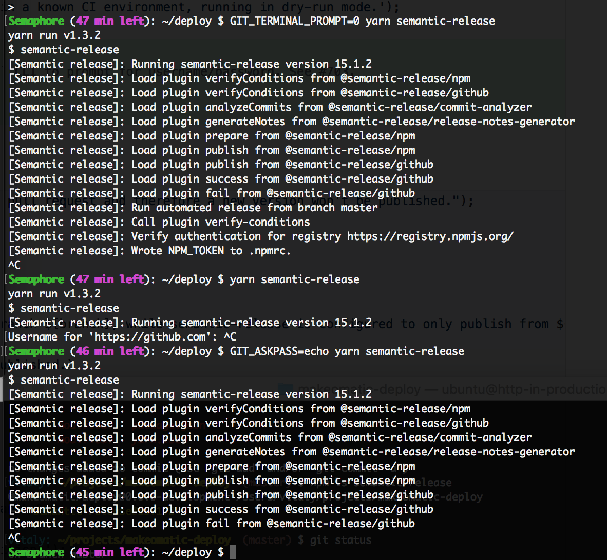 git CLI still prompts user/password on CI · Issue #707 · semantic ...