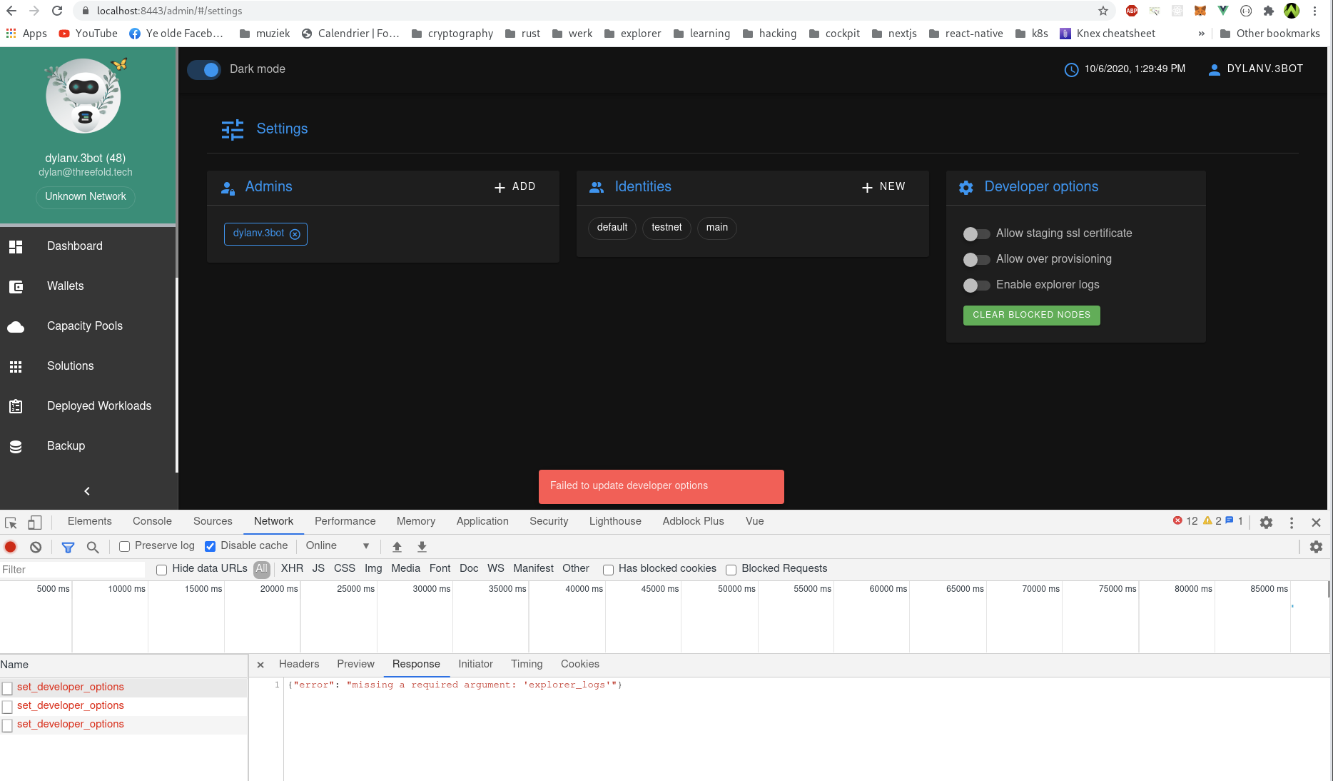 Error setting developer options · Issue #1368 · threefoldtech/js-sdk · GitHub