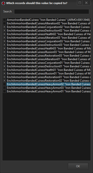 Deselecting item from the front of list for copy to selected record will also deselect from the ...
